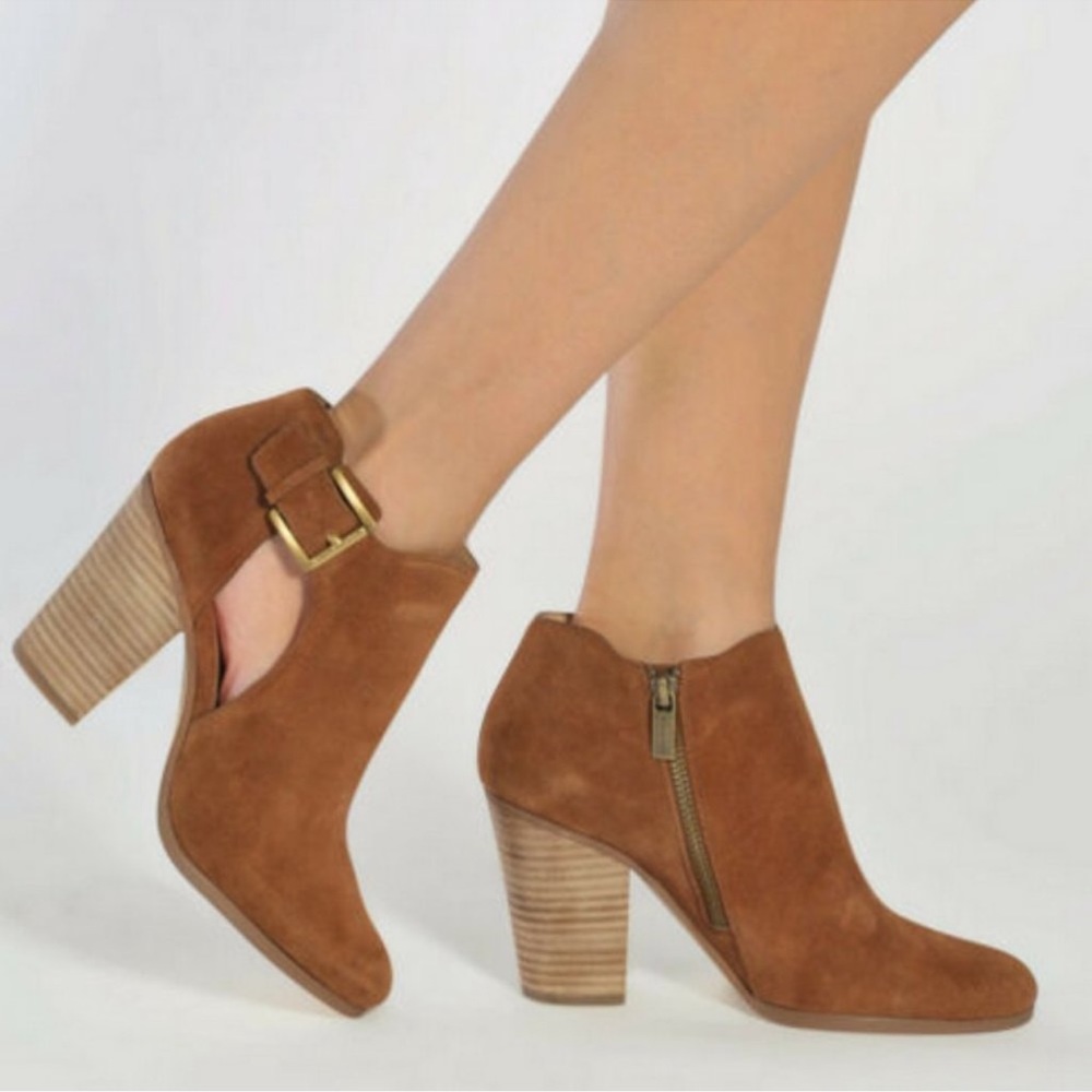 Michael Kors Adams Brown Suede Cut Out Booties - Gem